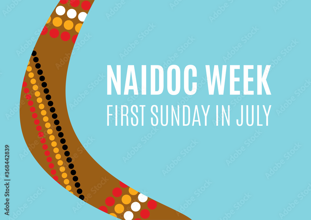 NAIDOC Week vector. Australian holiday. Boomerang detail on a blue ...