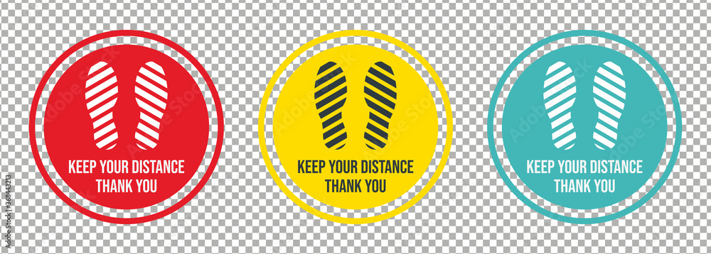 Social distancing concept. Vector of footprint sign red color with text ...