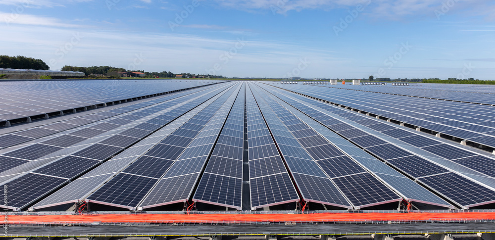 Solar photovoltaic modules installed in a power generation plant Stock ...