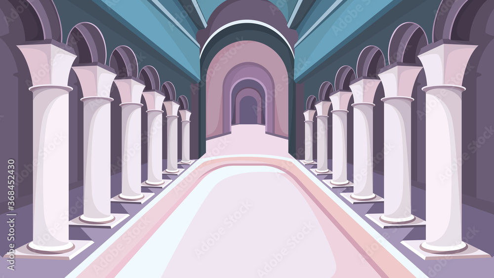 Palace hall with columns. Beautiful castle interior. Stock Vector ...