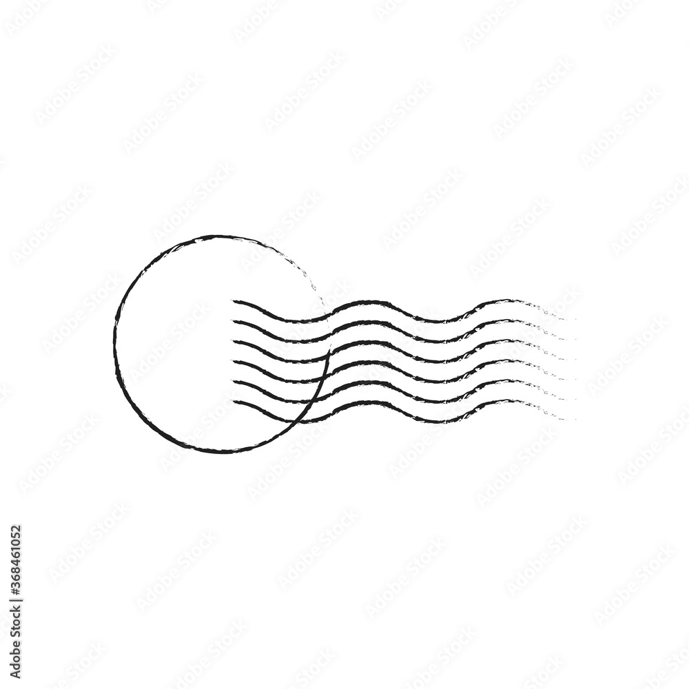 Postage stamp, cancellation seal. Shipping mark trace. Wavy and ...