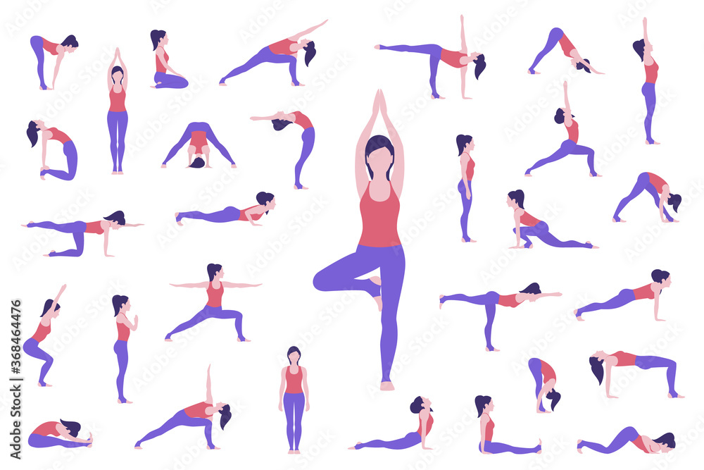 Set of yoga poses. Woman doing asanas. Vector Stock Vector | Adobe Stock