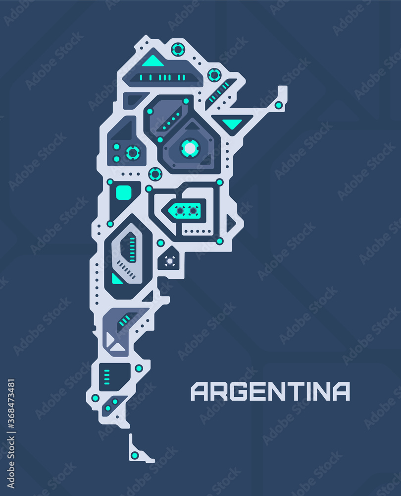 Abstract futuristic map of Argentina. Mechanical circuit of the country ...