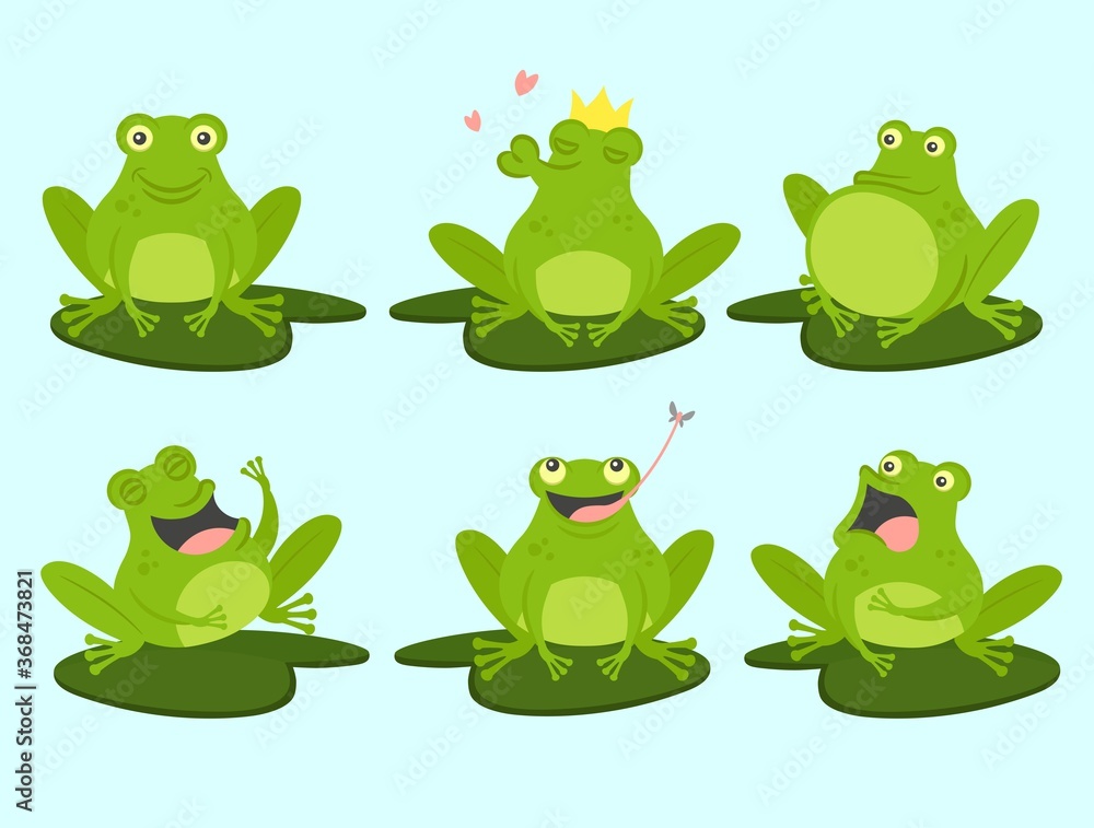 Set of cute cartoon frogs. Cute, croaking, in love, laughing ...