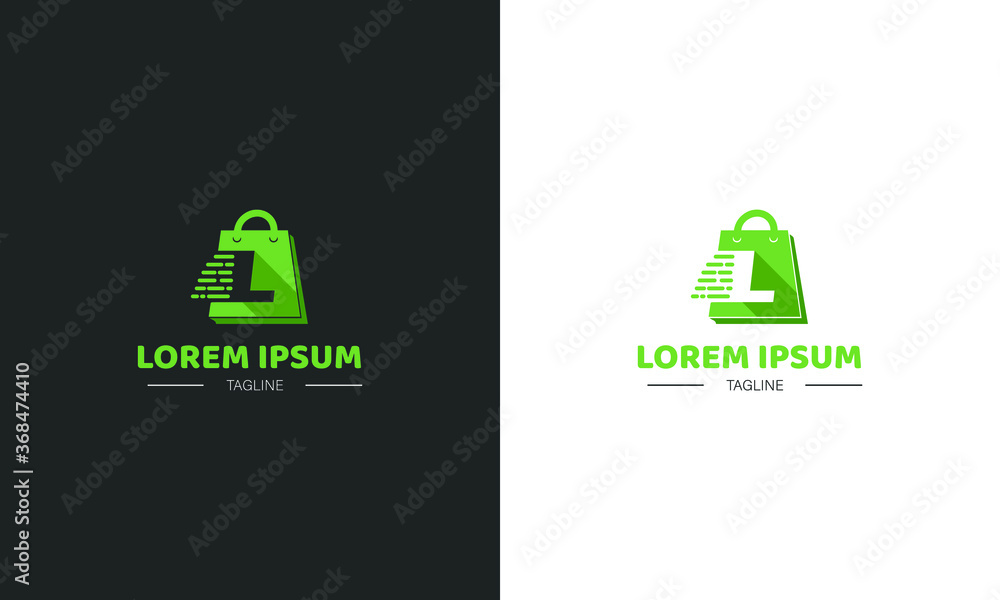 L shopping logo. shopping bag logo. online shopping. ecommerce logo. L ...