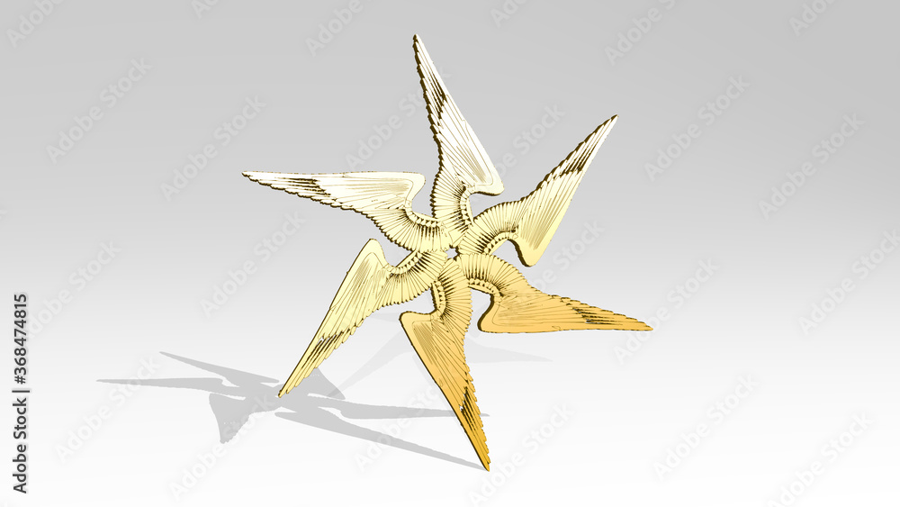 circle of wings from a perspective on the wall. A thick sculpture made ...