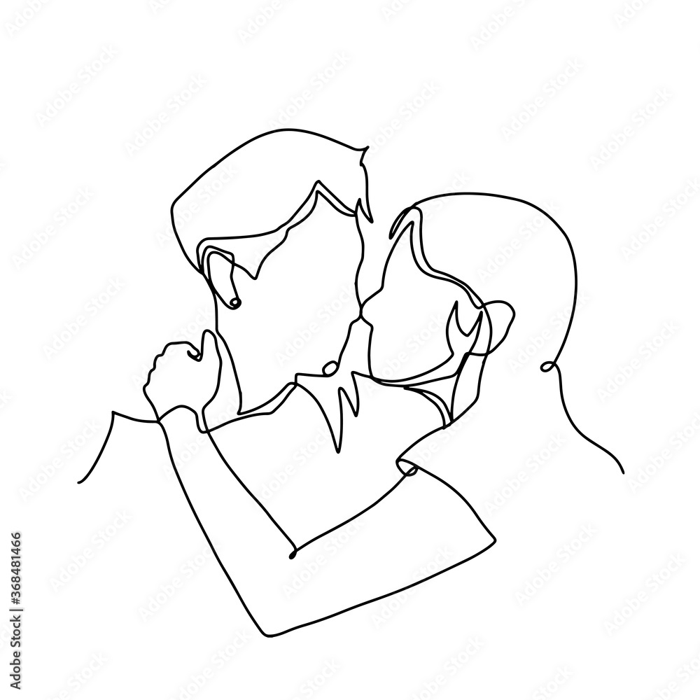 Vetor de Single one line drawing of couple in kissing moment. Woman ...