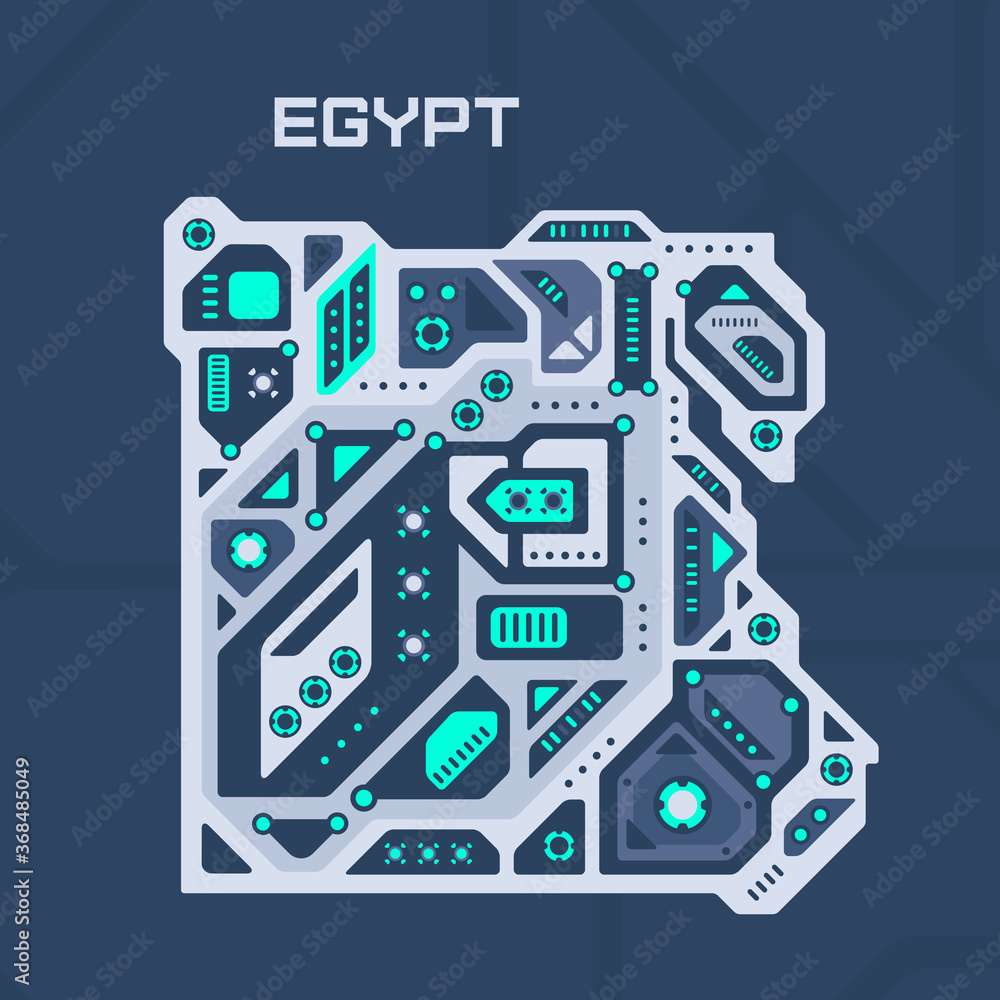 Abstract futuristic map of Egypt. Mechanical circuit of the country ...