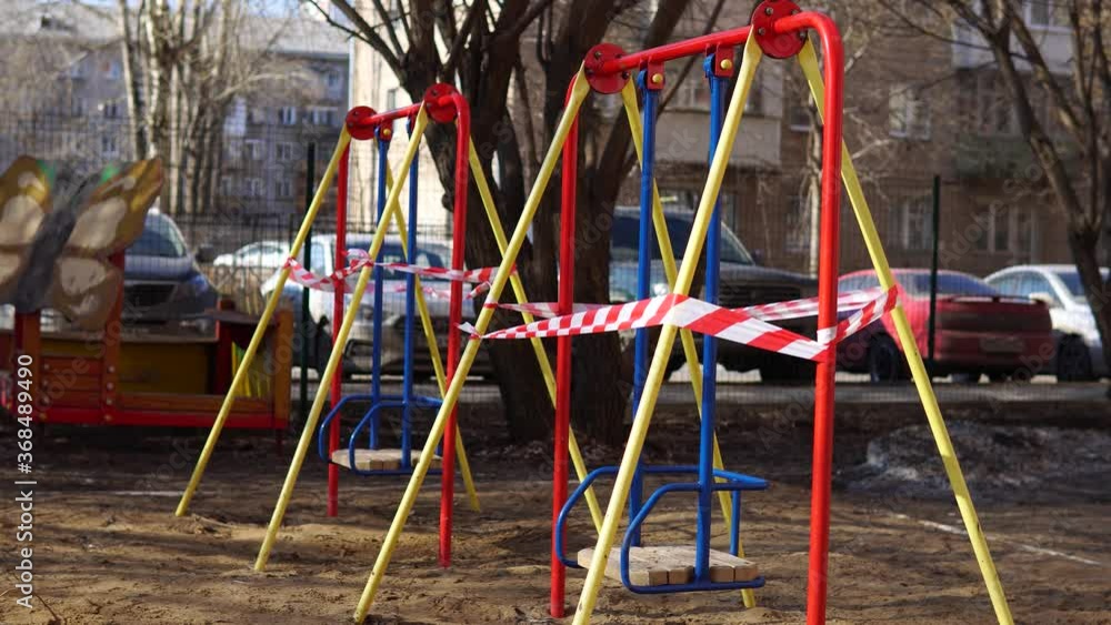 No children on the playground in the urban yard. Urban children ...