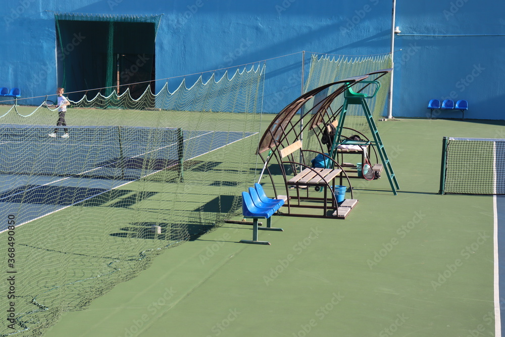 tennis court arena with hard surface and tribunes Stock Photo | Adobe Stock