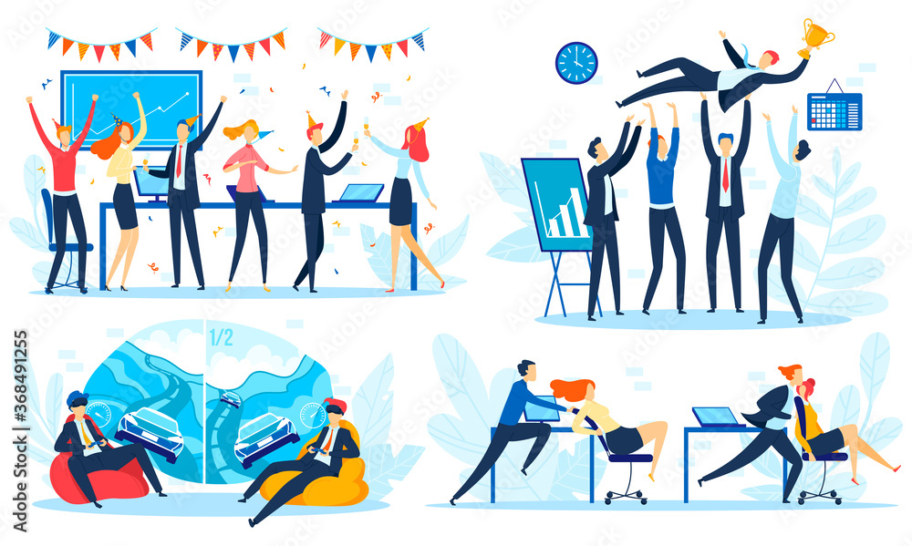 People on corporate party vector illustration set. Cartoon flat happy ...