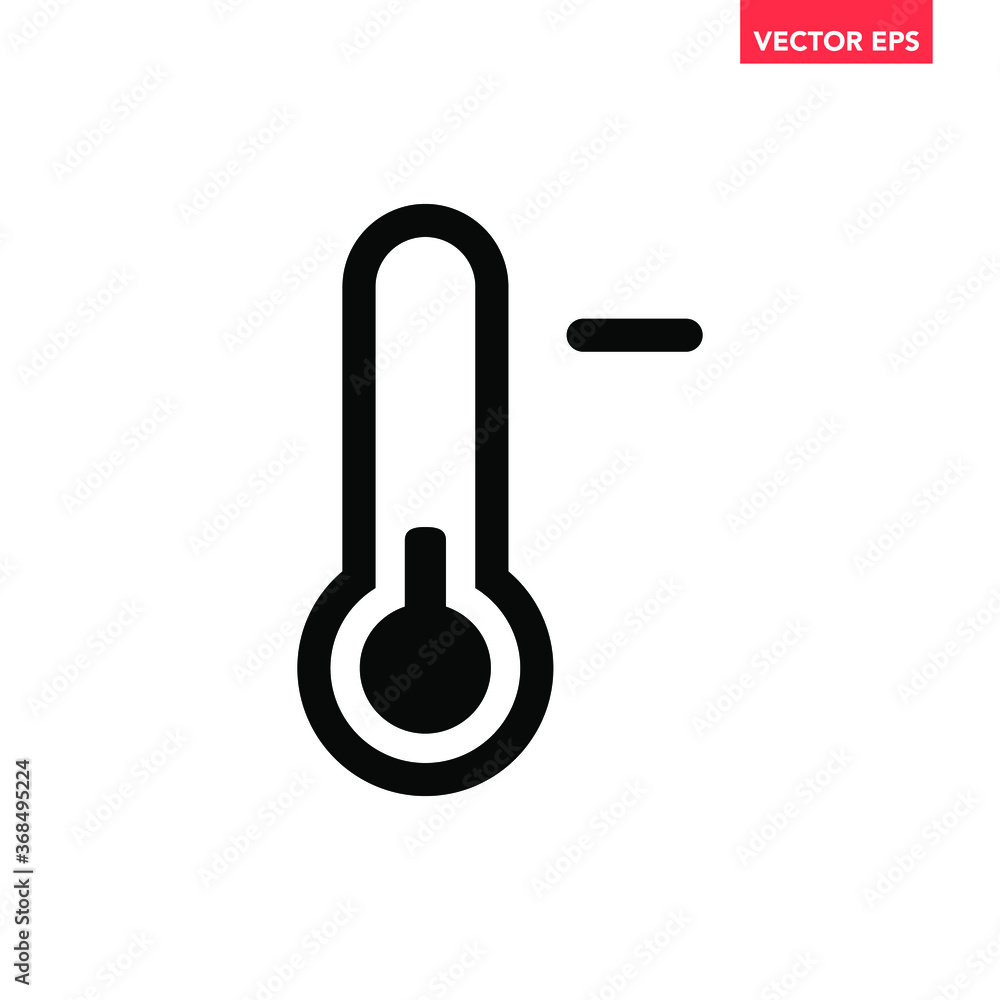 Black cold weather thermometer line icon, simple freeze flat design ...
