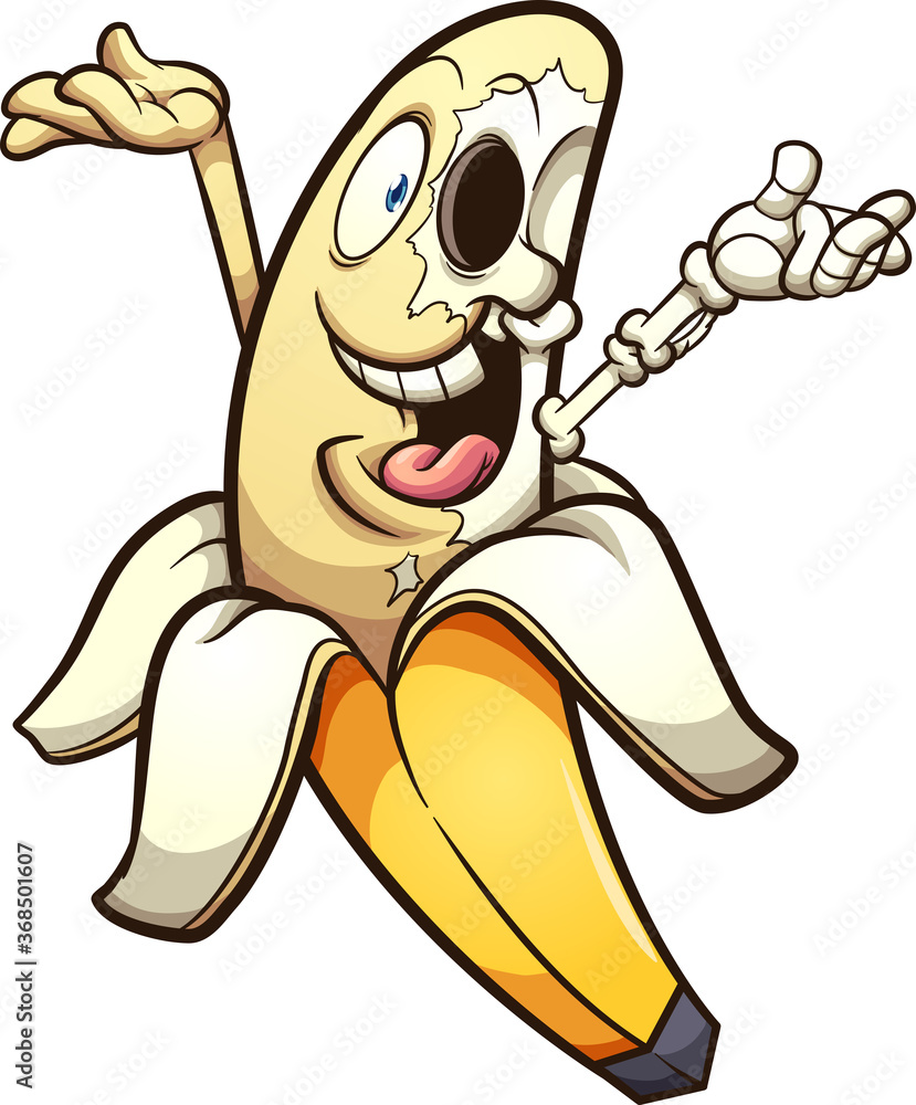 Cartoon skeleton banana with hands up. Vector clip art illustration ...