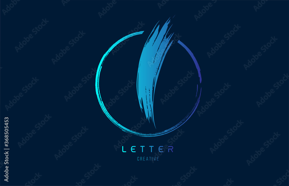 blue hand grunge brush letter I icon logo with circle. Alphabet design ...
