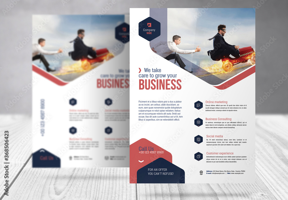 Business Flyer with Dark Blue and Red Accents Stock Template | Adobe Stock