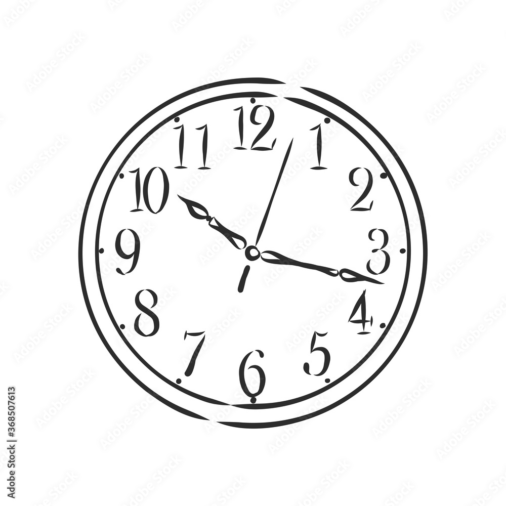 Wall clock in a line drawn style on a white background, wall clock ...