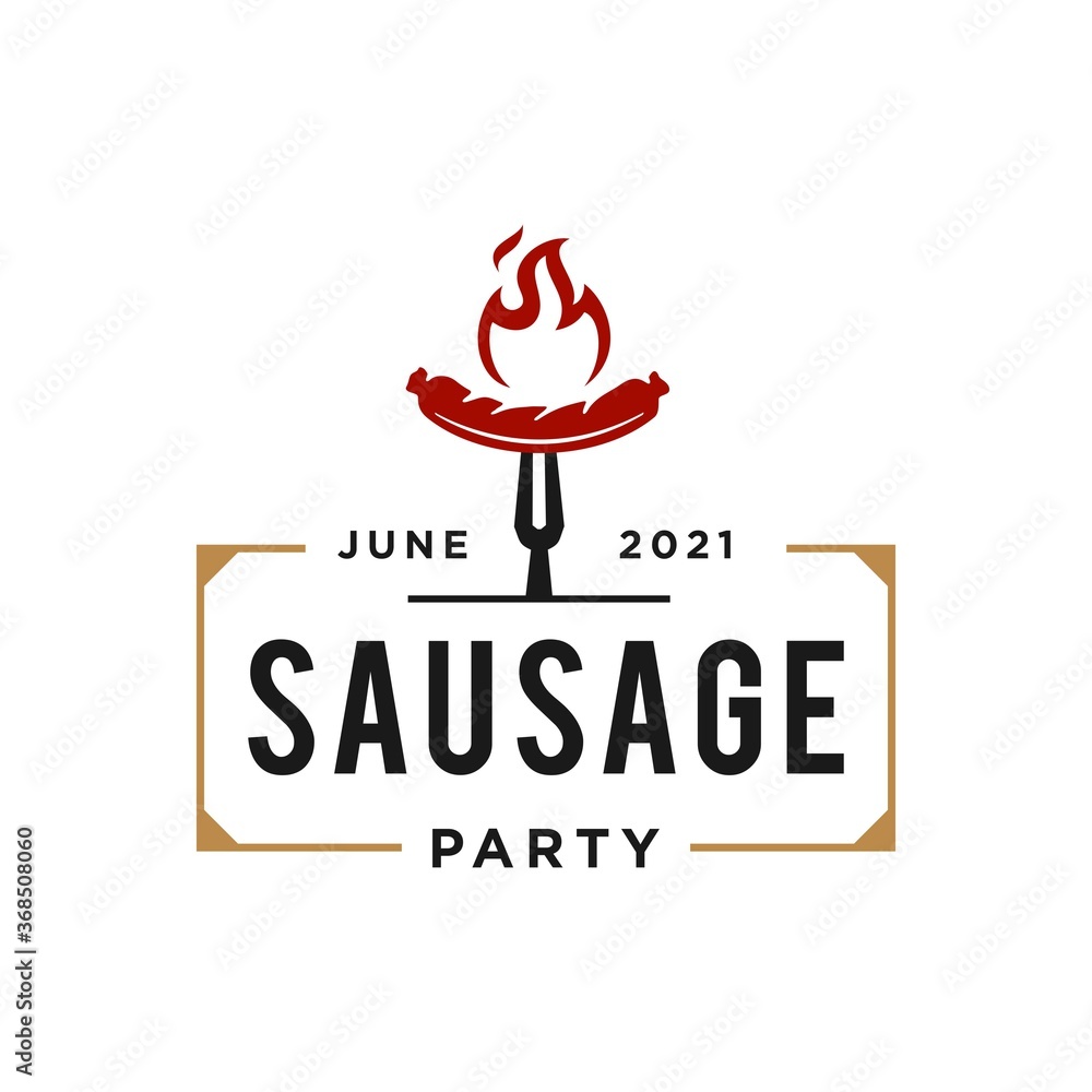 sausage Grill Barbeque party invitation barbecue bbq with fork and fire ...