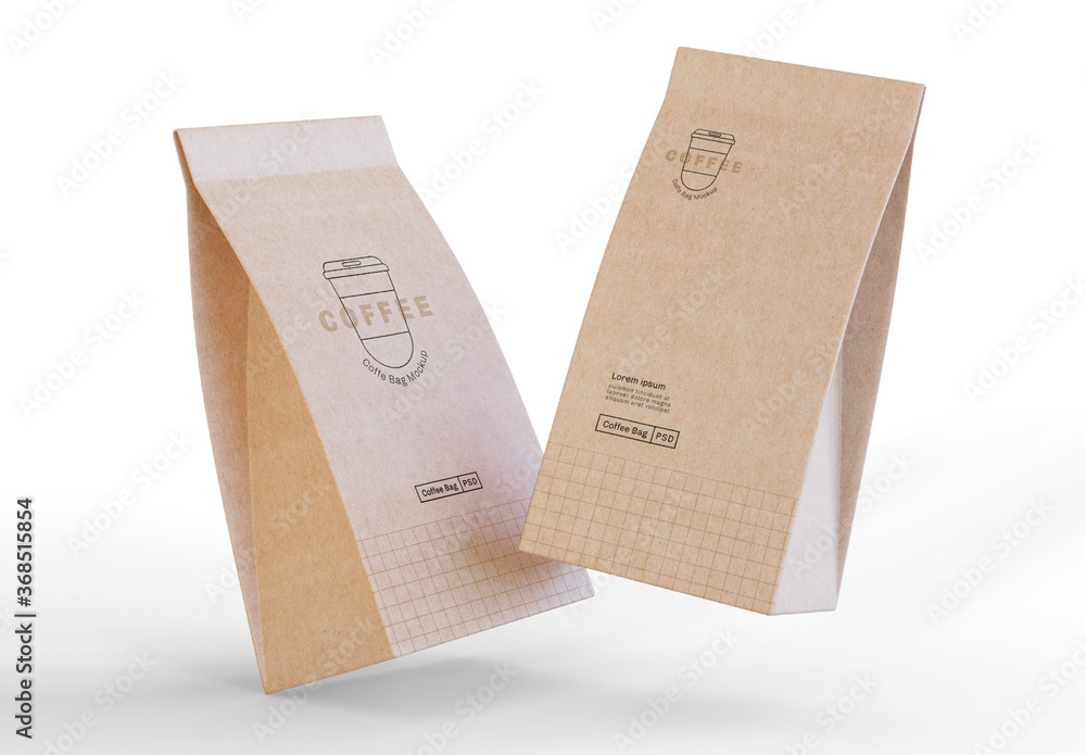 Two Paper Coffee Bags Mockup Stock Template | Adobe Stock