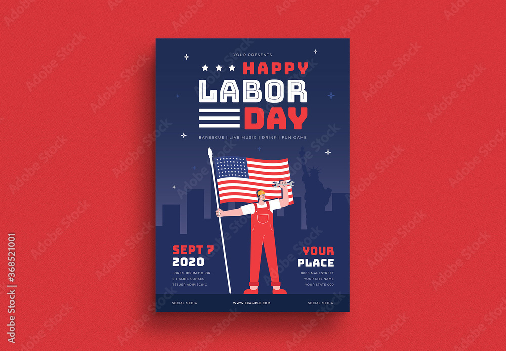Happy Labor Day Flyer Layout Stock Template | Adobe Stock