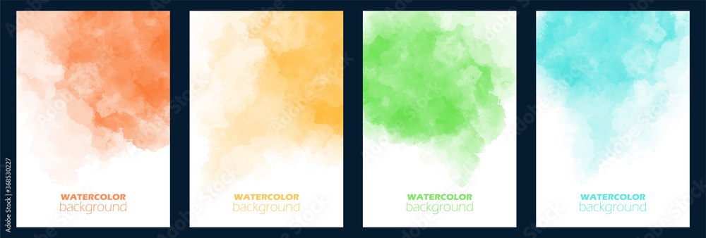 Set of cards with watercolor background. Colorful collection of poster ...