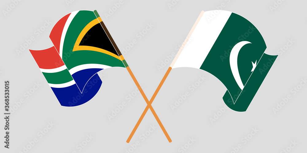 Crossed and waving flags of Pakistan and Republic of South Africa Stock ...