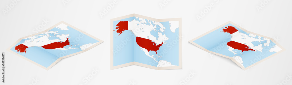 Folded map of USA in three different versions. Stock Vector | Adobe Stock