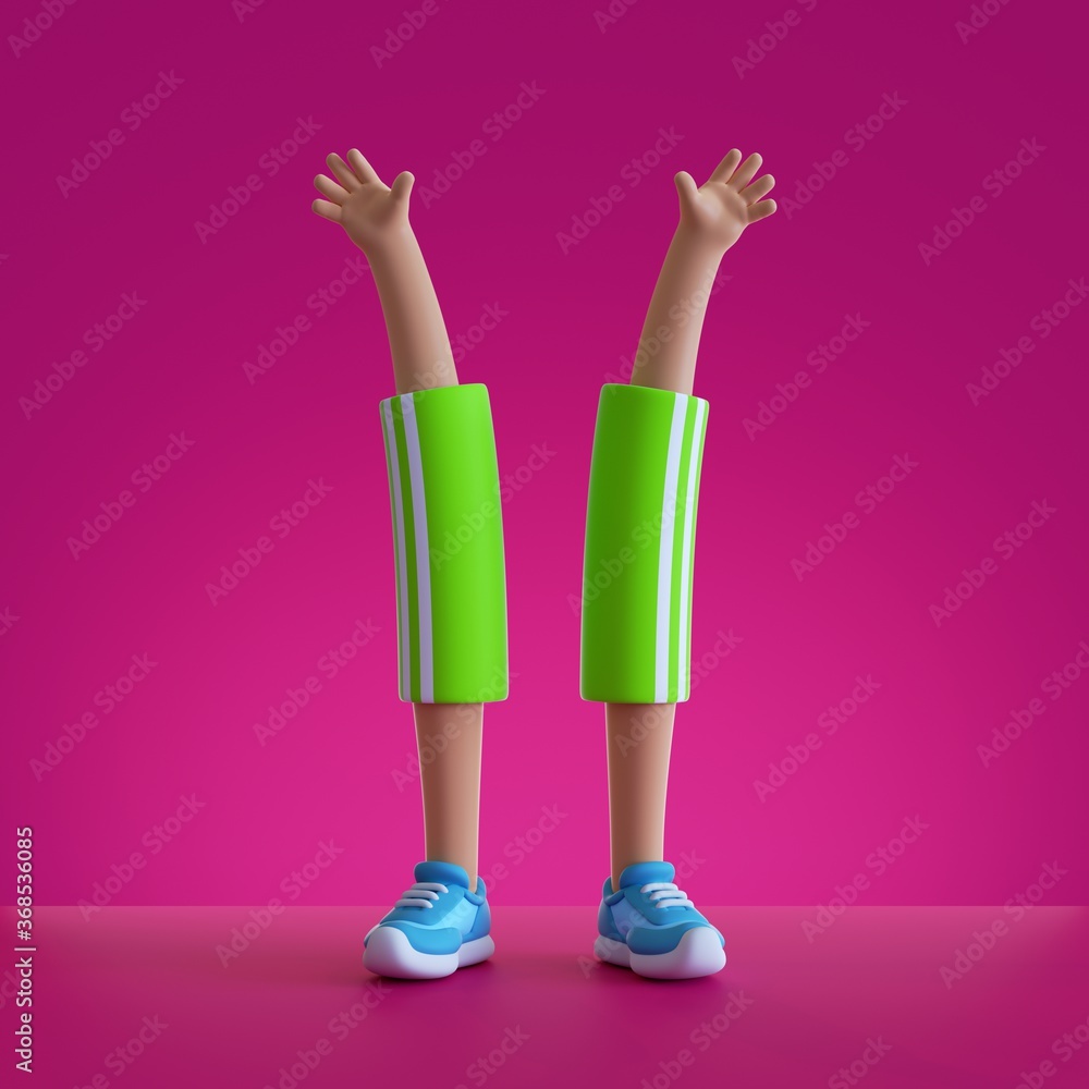 3d render cartoon character body parts. Hands and legs isolated on pink ...