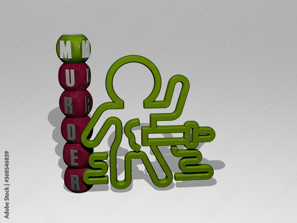 3D representation of murder with icon on the wall and text arranged by ...