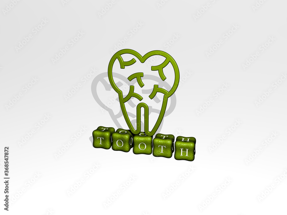 3D illustration of tooth graphics and text made by metallic dice ...