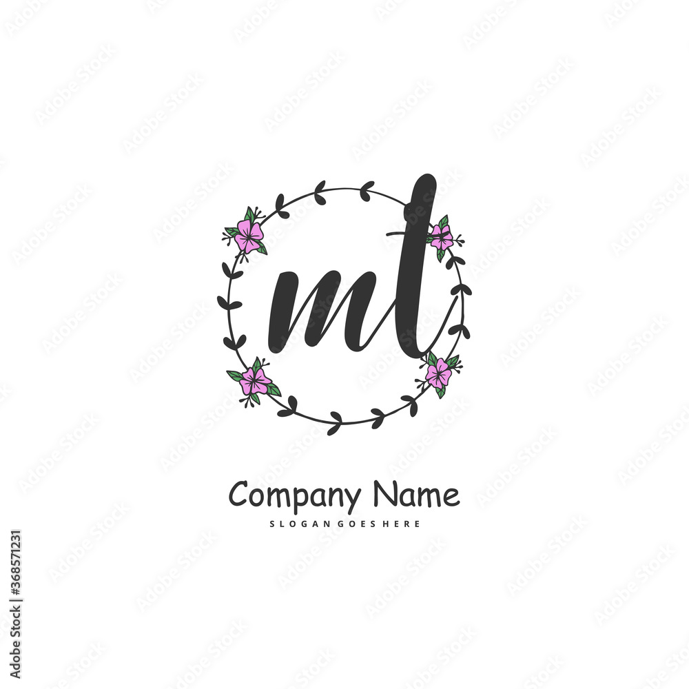 M T MT Initial handwriting and signature logo design with circle ...