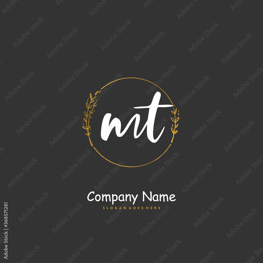 M T MT Initial handwriting and signature logo design with circle ...