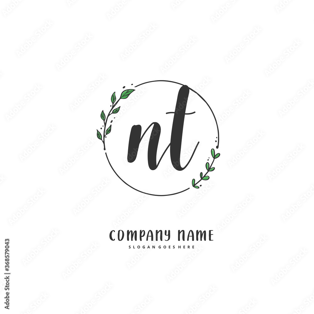 N T NT Initial handwriting and signature logo design with circle ...