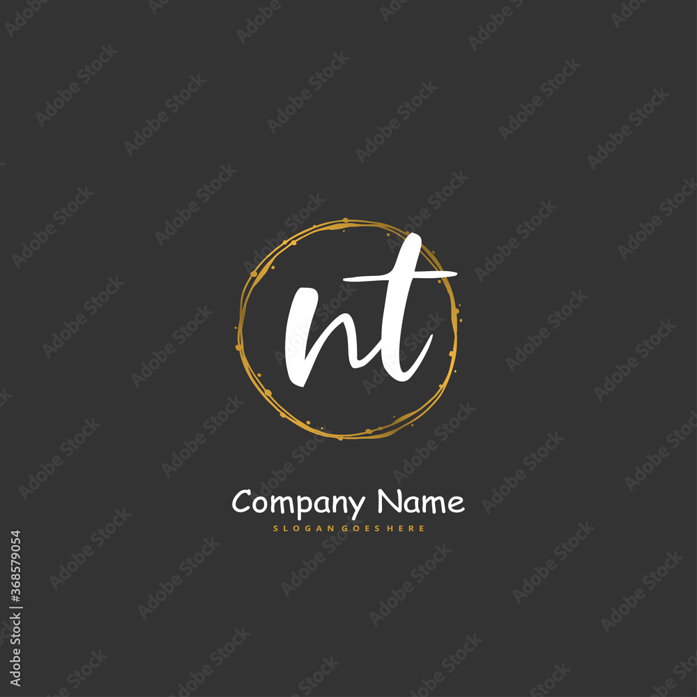 N T NT Initial handwriting and signature logo design with circle ...