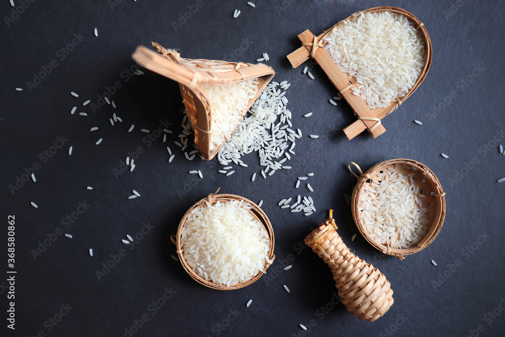 Raw rice farming. Indian kolam rice placed in an indigenous or conical ...