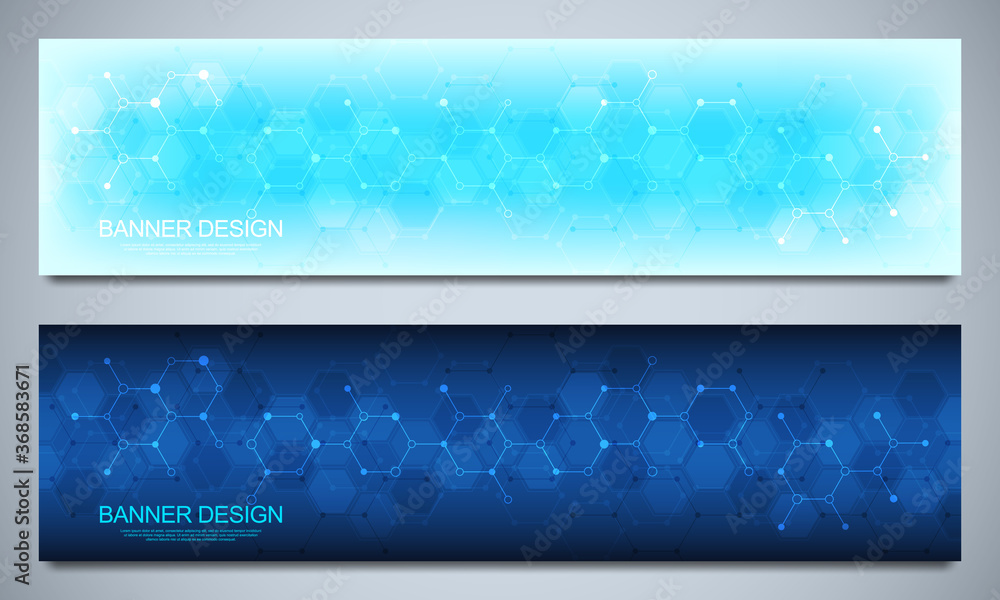 Banner design templates and headers for site with molecular structures ...