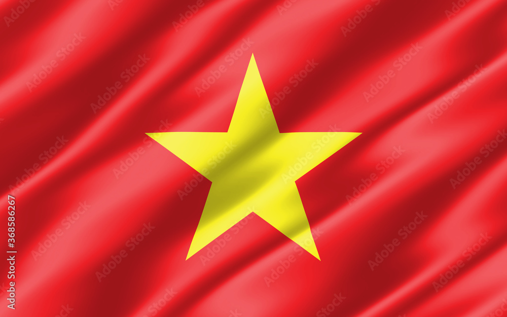 Silk wavy flag of Vietnam graphic. Wavy Vietnamese flag 3D illustration ...