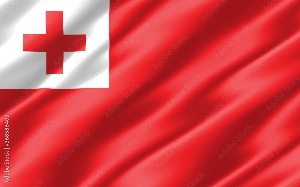 Silk wavy flag of Tonga graphic. Wavy Tongan flag 3D illustration ...