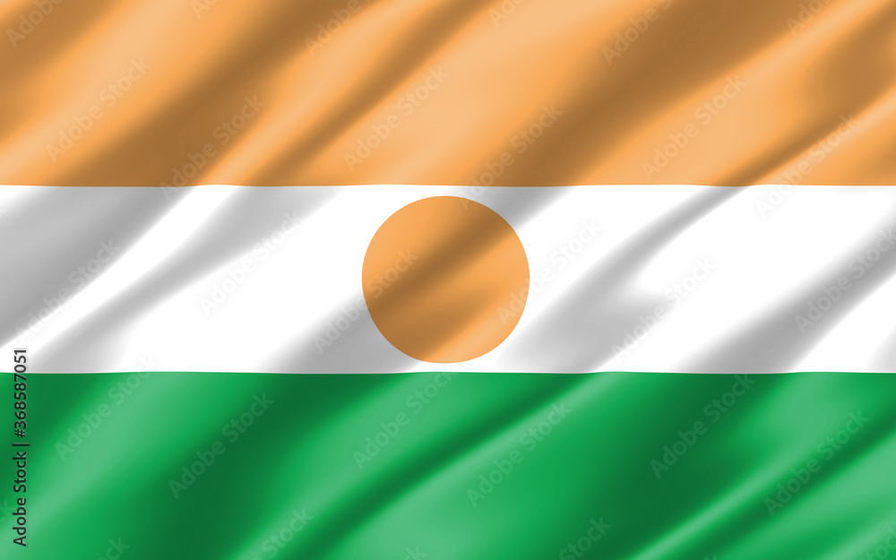 Silk wavy flag of Niger graphic. Wavy Nigerien flag 3D illustration ...