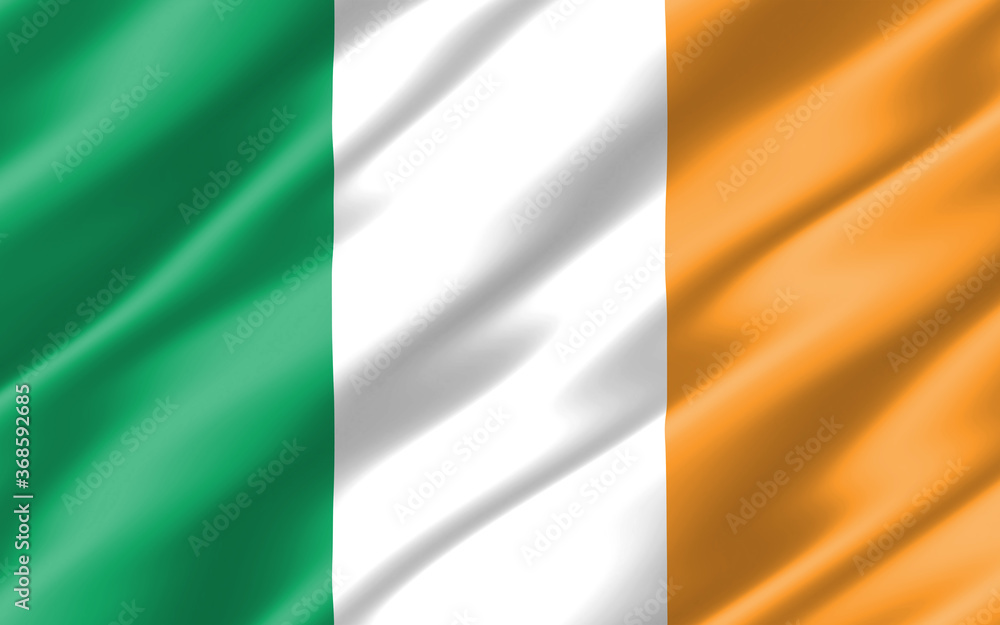 Silk wavy flag of Ireland graphic. Wavy Irish flag 3D illustration ...