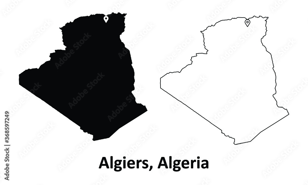 Algiers Algeria. Detailed Country Map with Capital City Location Pin ...