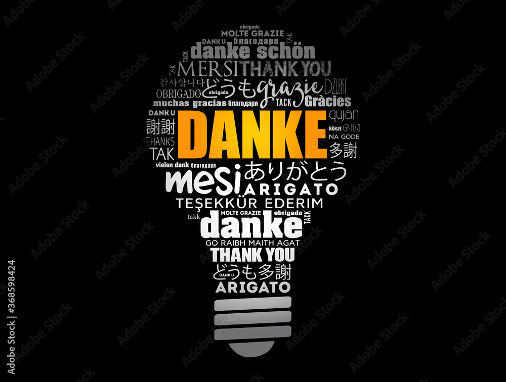 Danke (Thank You in German) light bulb word cloud, concept background ...