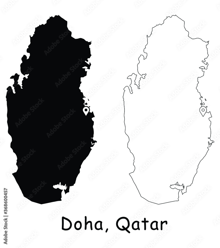 Doha, Qatar. Detailed Country Map with Location Pin on Capital City ...