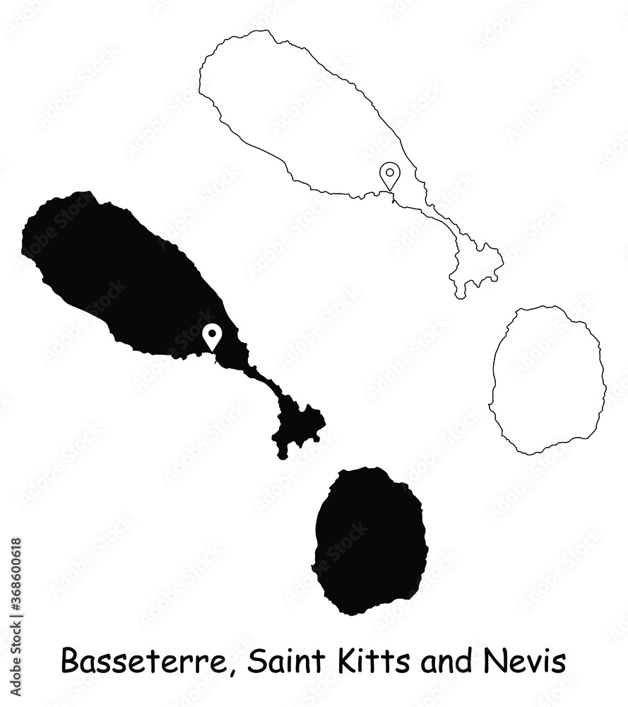Basseterre, St. Kitts & Nevis. Detailed Country Map with Location Pin ...