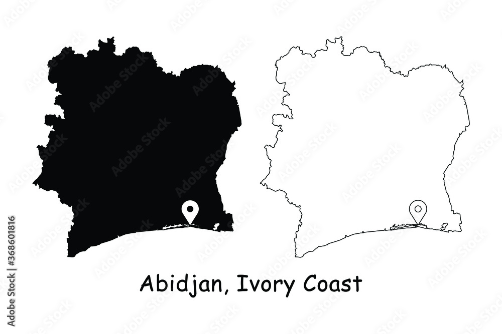 Abidjan, Ivory Coast. Detailed Country Map with Location Pin on Capital ...