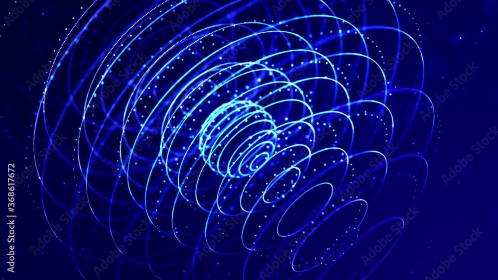 Glow blue particles form lines, surfaces, complex round structures in ...