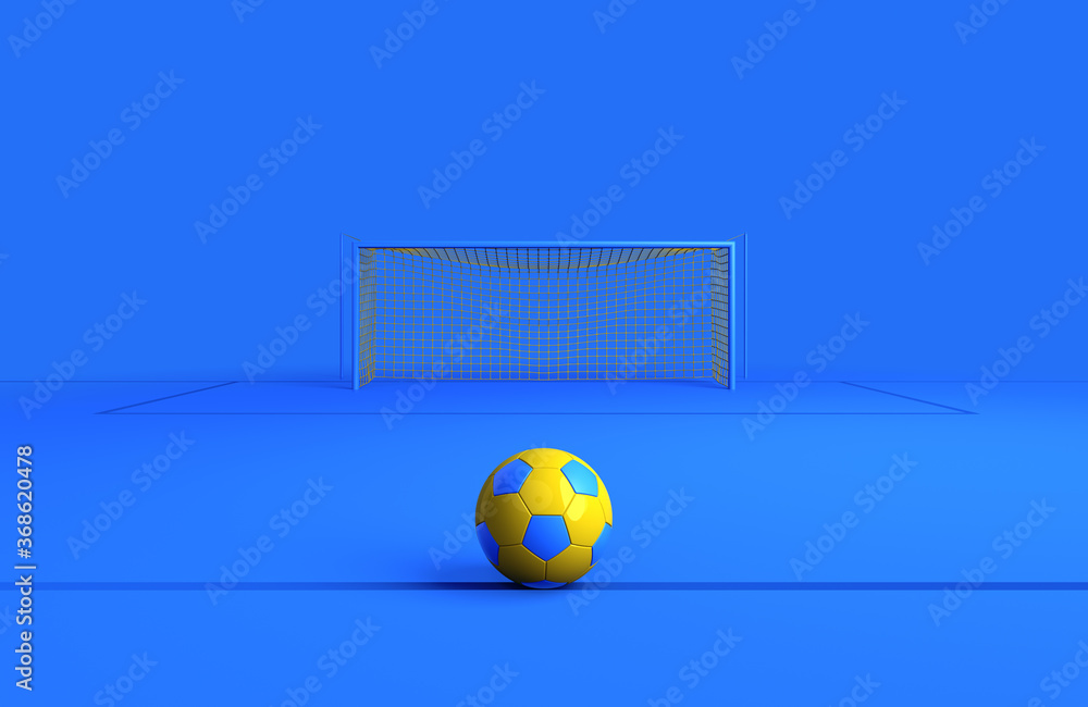 Football field goal and ball isolated on blue background. Football game ...