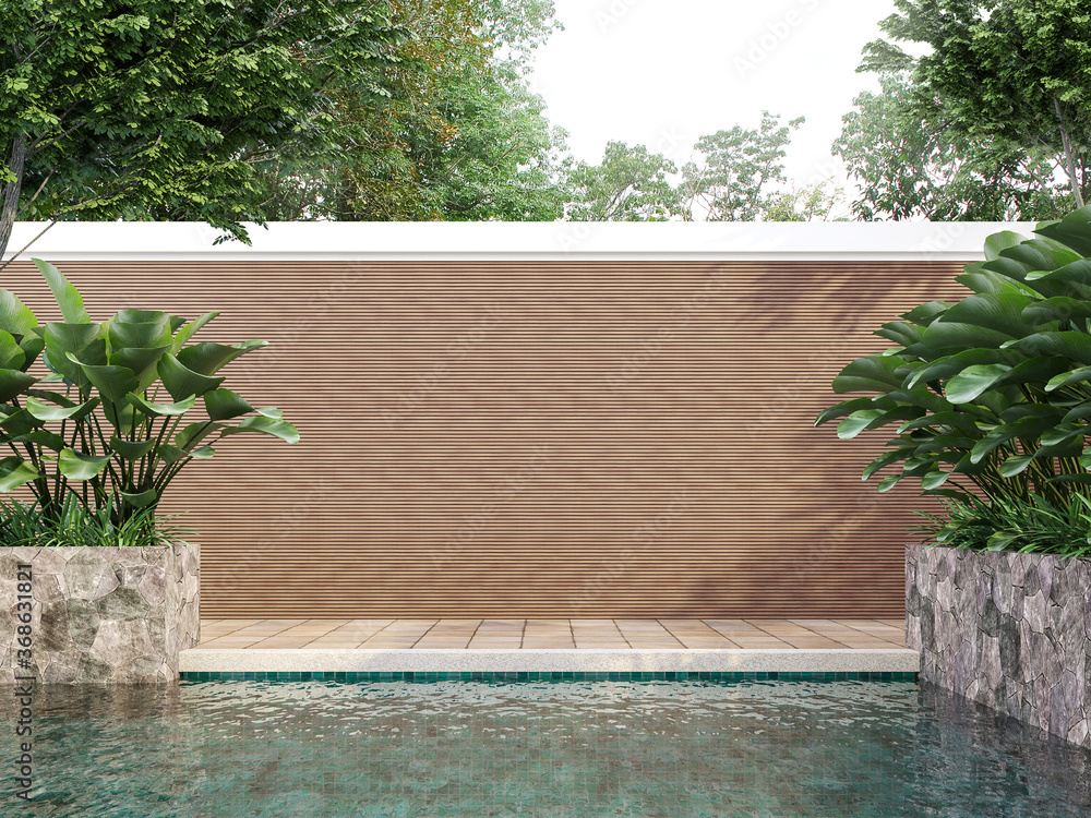 Modern contemporary style swimming pool terrace 3d render, There are ...
