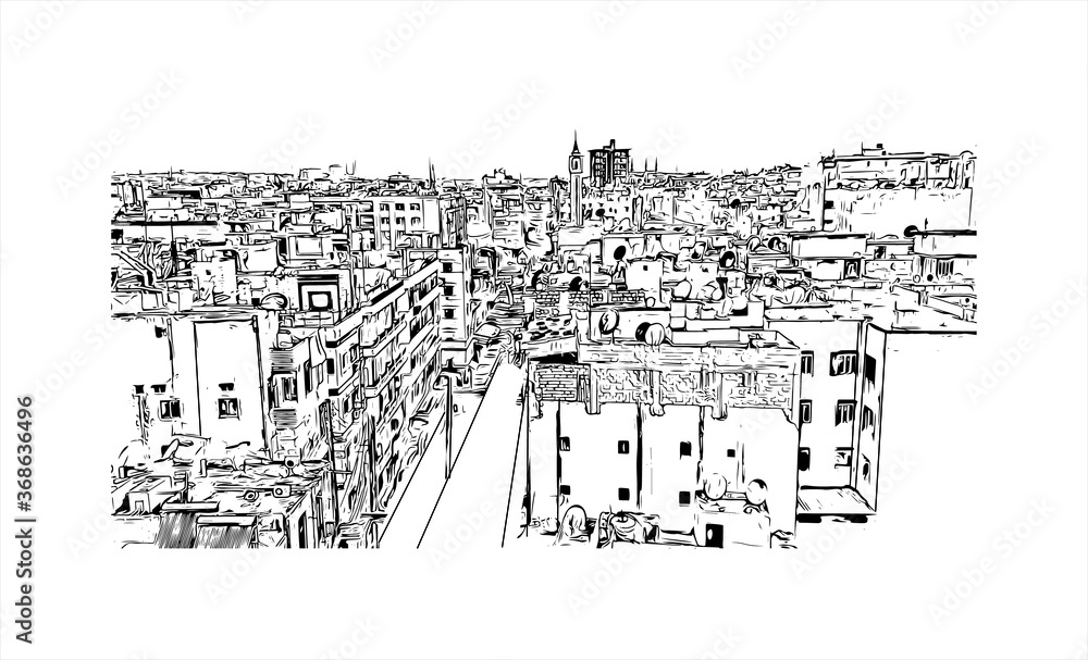 Building view with landmark of Aleppo is a city in Syria, which serves ...