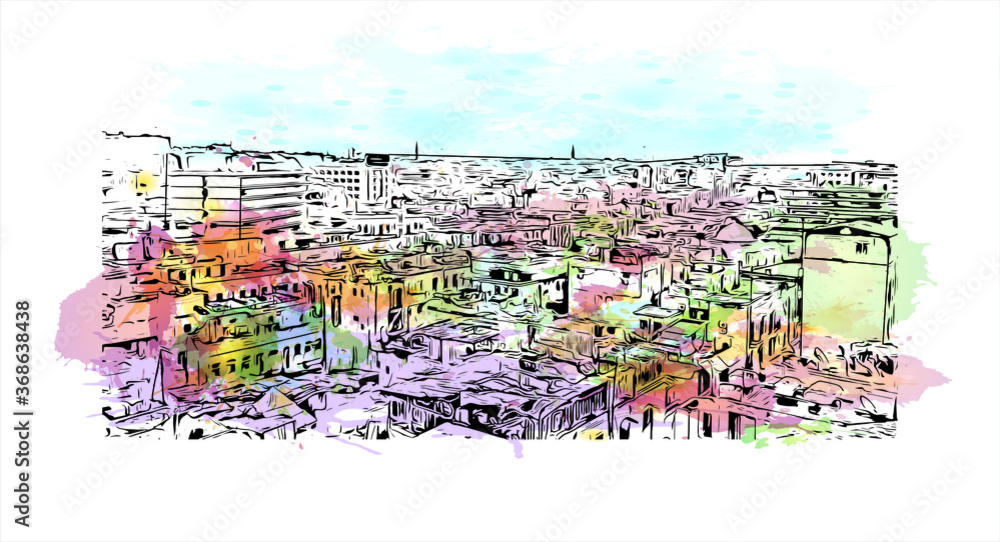 Building view with landmark of Aleppo is a city in Syria, which serves ...