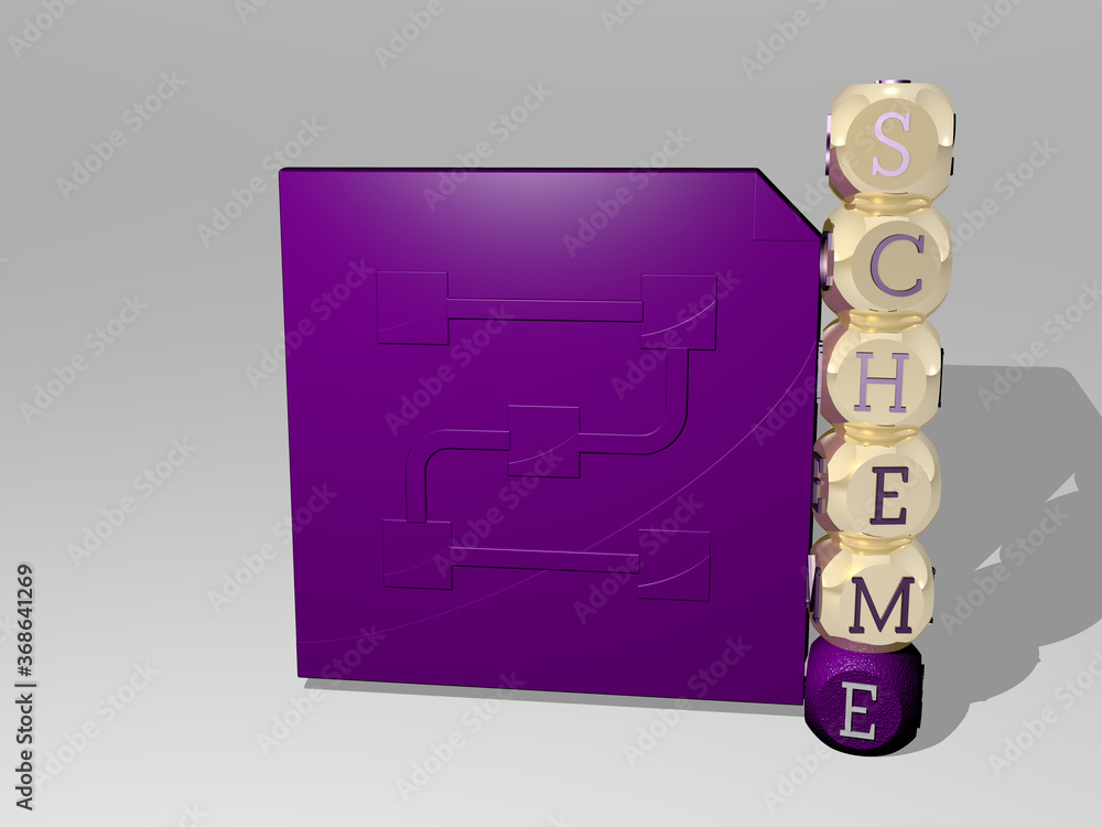 3D representation of scheme with icon on the wall and text arranged by ...